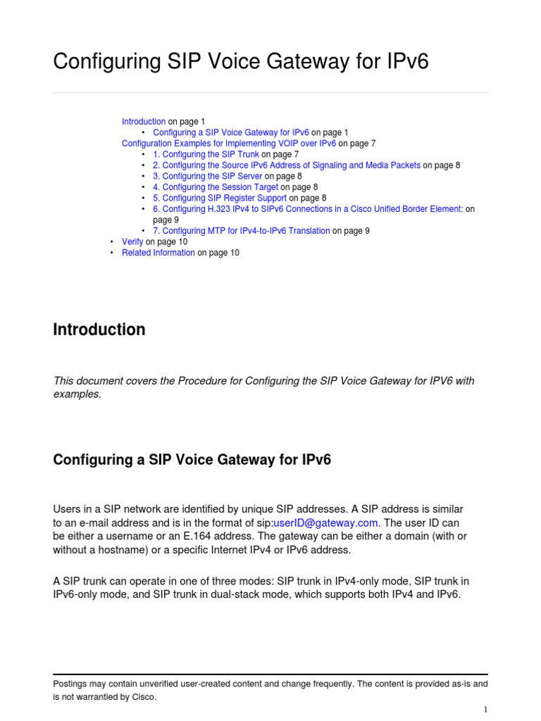 Configuring SIP Voice Gateway For IPv6 | PDF | I Pv6 | Session ...