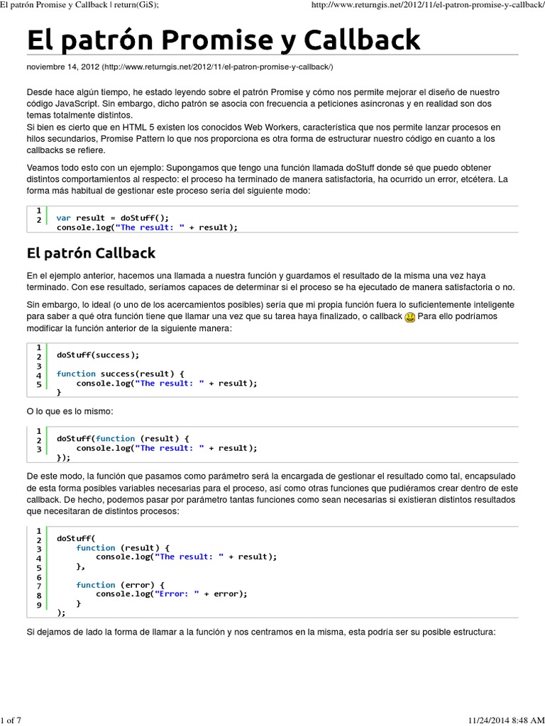 Entendiendo Promises y Callbacks en JavaScript | PDF | Devolución de ...