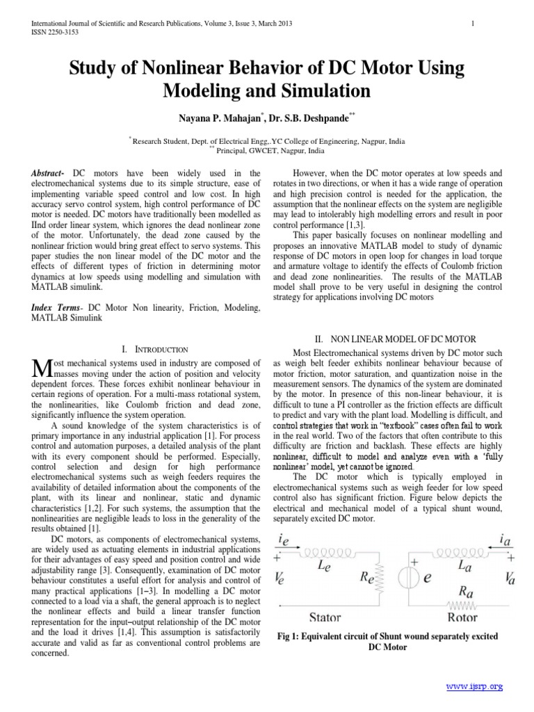 Non Linear System For DC Motor | PDF | Physical Quantities | Classical ...