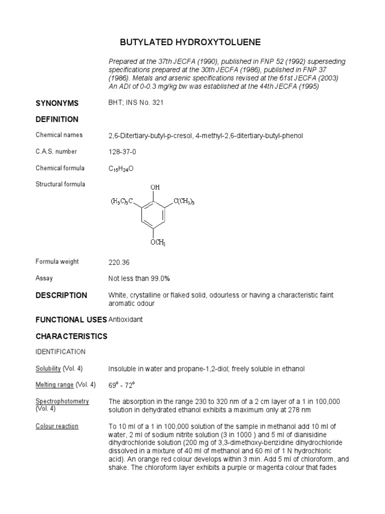 Antioxidante (BHT) | PDF | Thin Layer Chromatography | Chemical Substances
