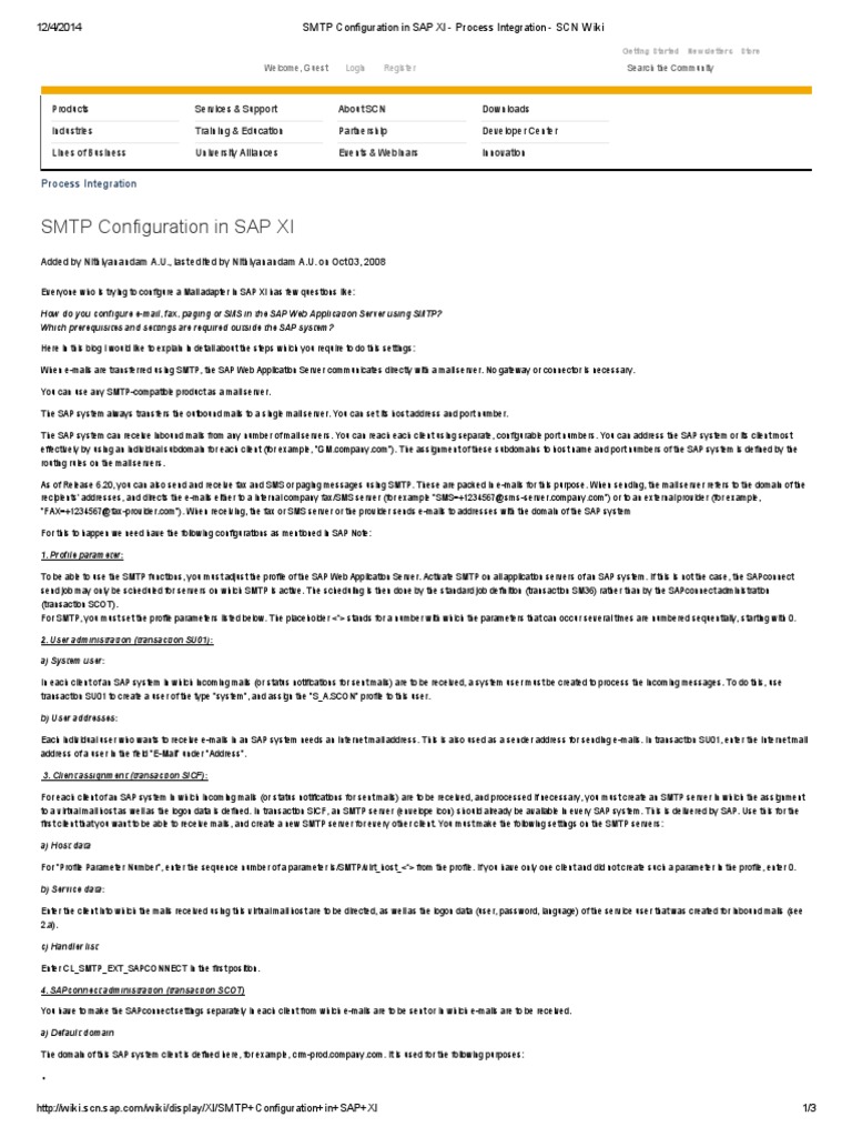SMTP Configuration in SAP XI - Process Integration - SCN Wiki PDF | PDF ...