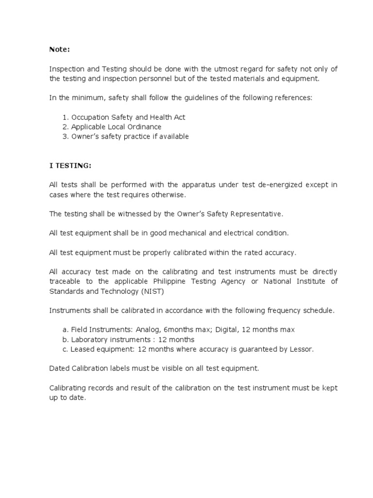 Inspection and Test Procedures | PDF | Switch | Insulator (Electricity)