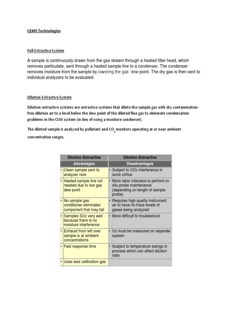 CEMS Technologies: Dilution Extractive Dilution Extractive | PDF