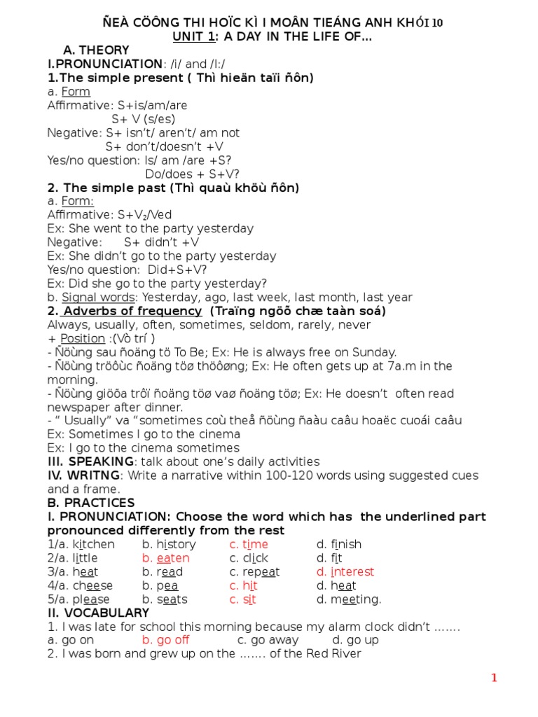 Cương Ôn Tập HKI Tiếng Anh Lớp 10 | PDF | Marie Curie | Languages