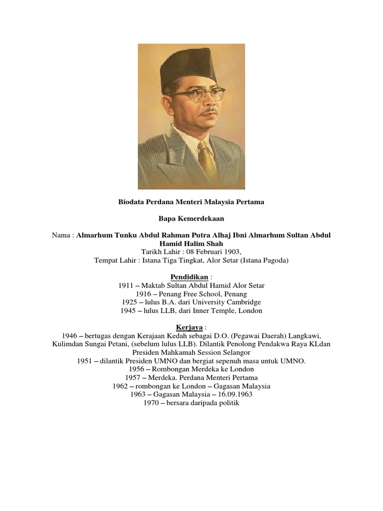 Biodata Perdana Menteri Malaysia Pertama | PDF | Sejarah