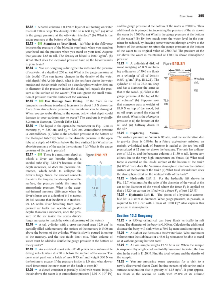 Physics Problems for Students | PDF | Scuba Diving | Pressure