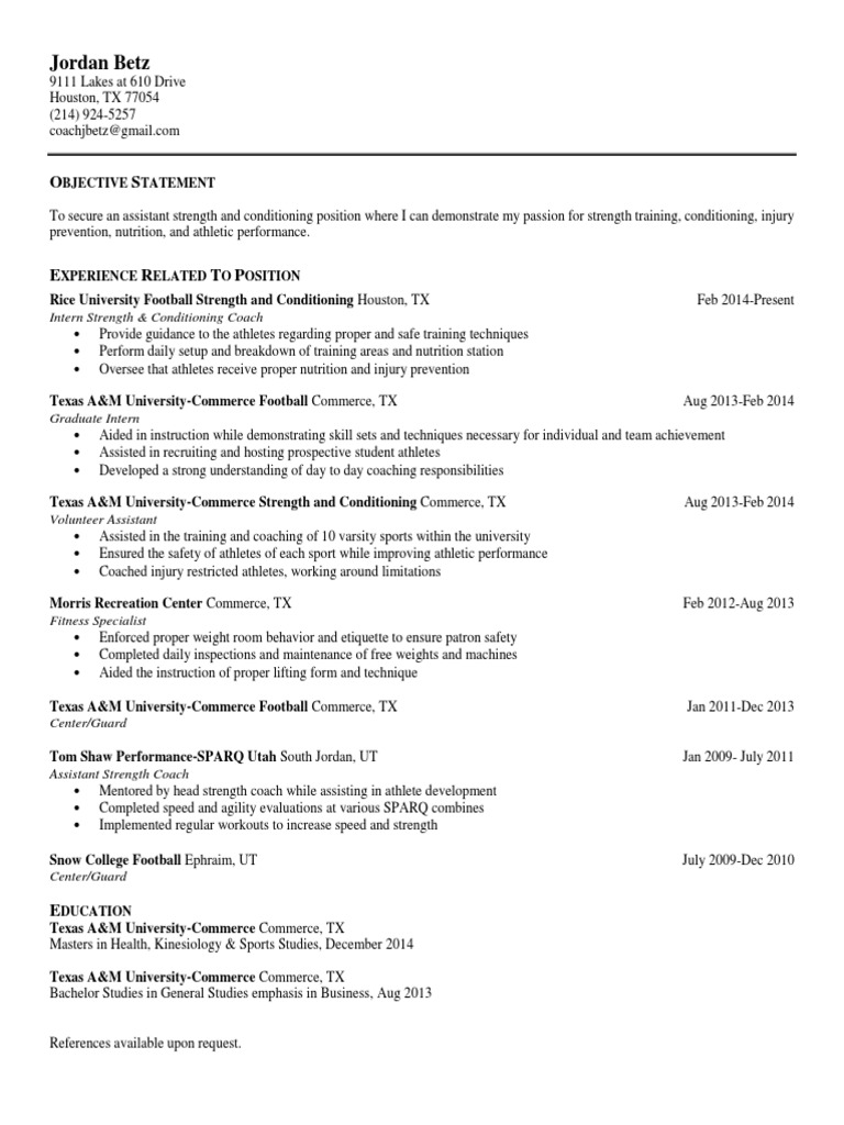 Jordan Betz: Intern Strength & Conditioning Coach | PDF | Sports ...