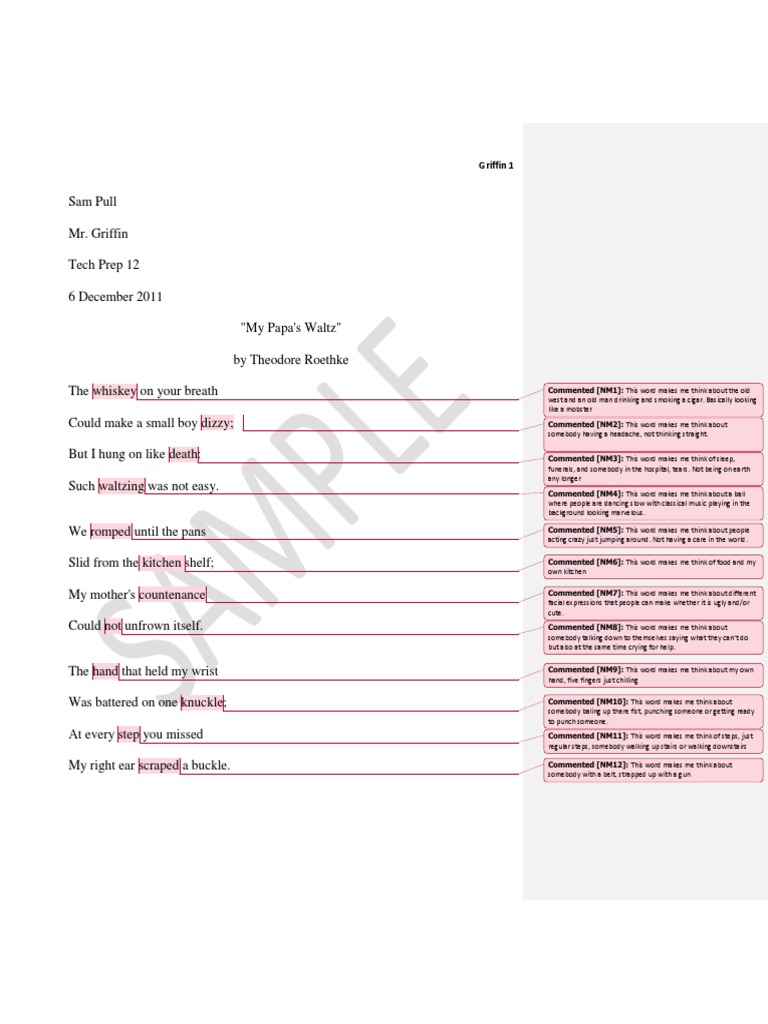 Papas Waltz Connotation Template | PDF | Home & Garden | Poetry
