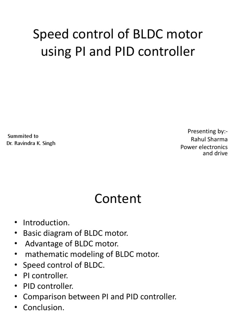 Speed Control of BLDC Motor Using PI and | PDF | Force | Electrical ...