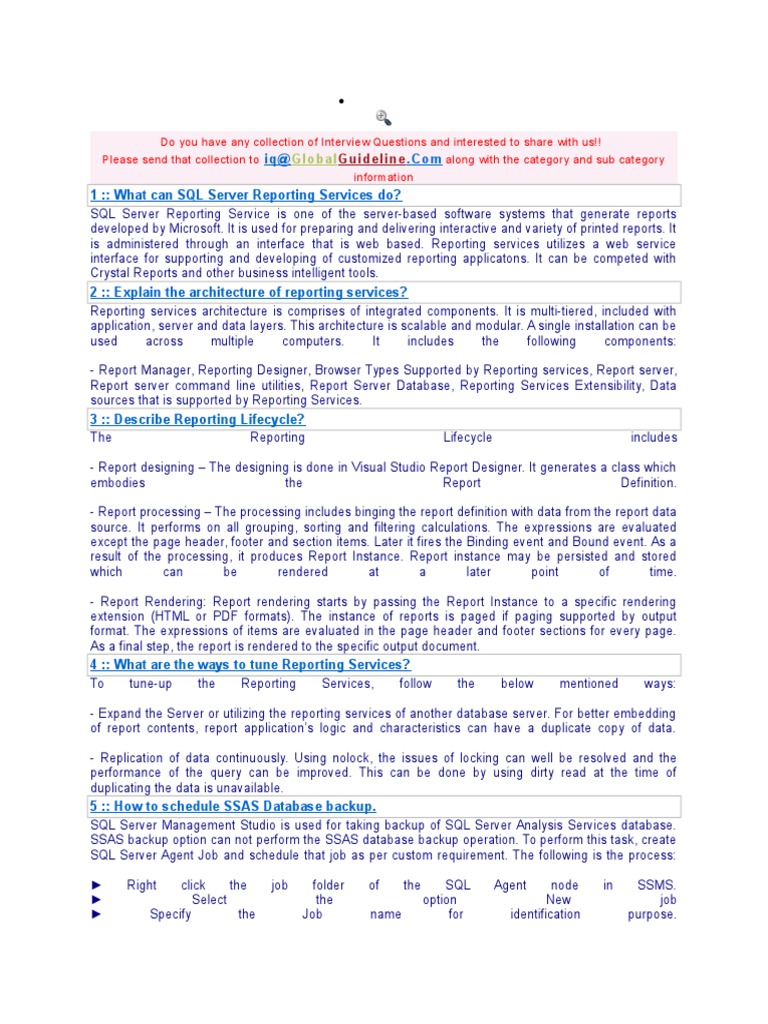 SSRS Interview Questions | PDF | Microsoft Sql Server | Databases