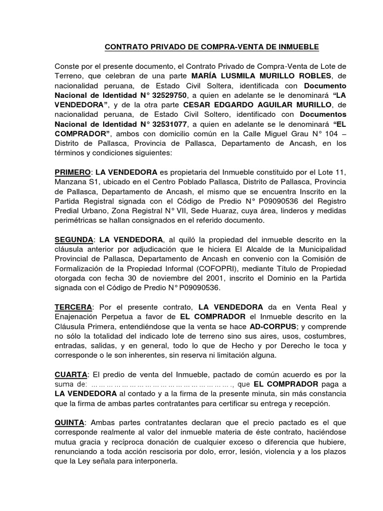 Contrato De Compra Venta De Inmueble Propiedad Justicia
