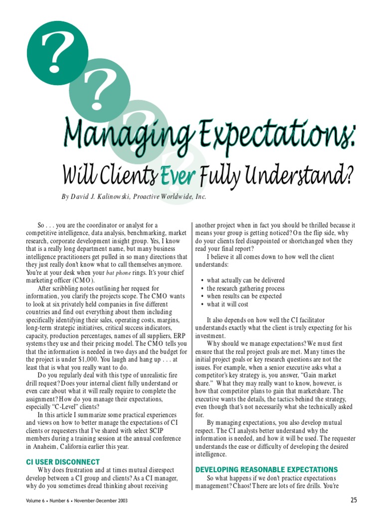Managing Expectations: Managing Expectations:: Will Clients Fully ...