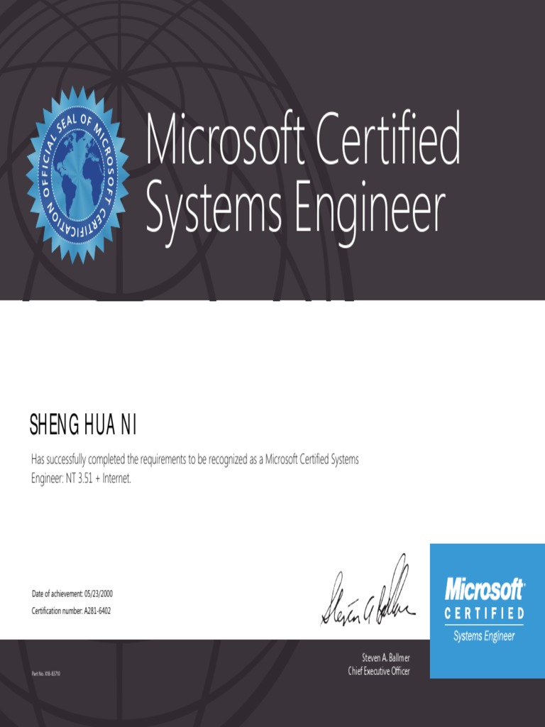 Microsoft Certified Systems Engineer Certificate | PDF