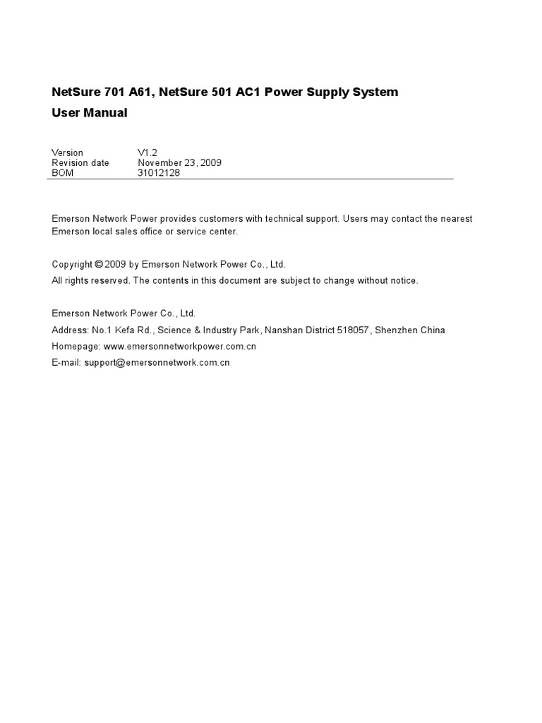 NetSure 701 A61, NetSure 501 AC1 - V1.2 | PDF | High Voltage | Power Supply