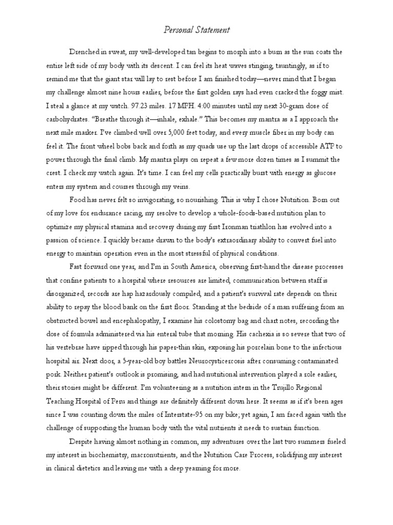Personal Statement | Dietitian | Nutrition