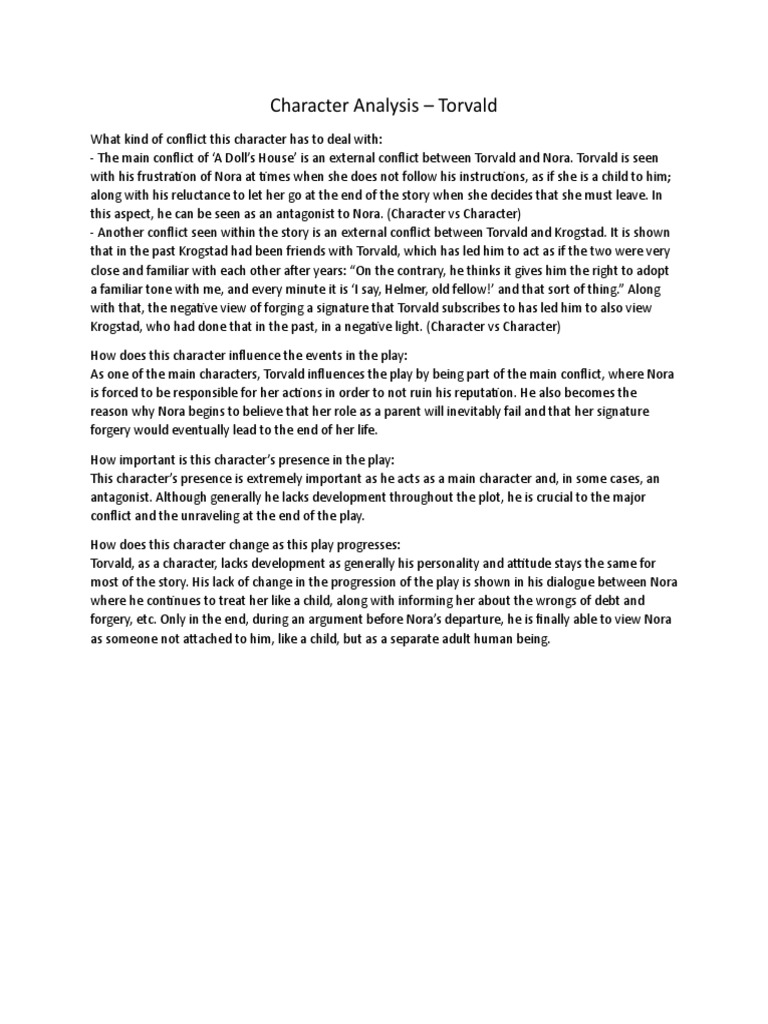 Character Analysis of Torvald Helmer in A Doll's House: A Rigid Husband ...