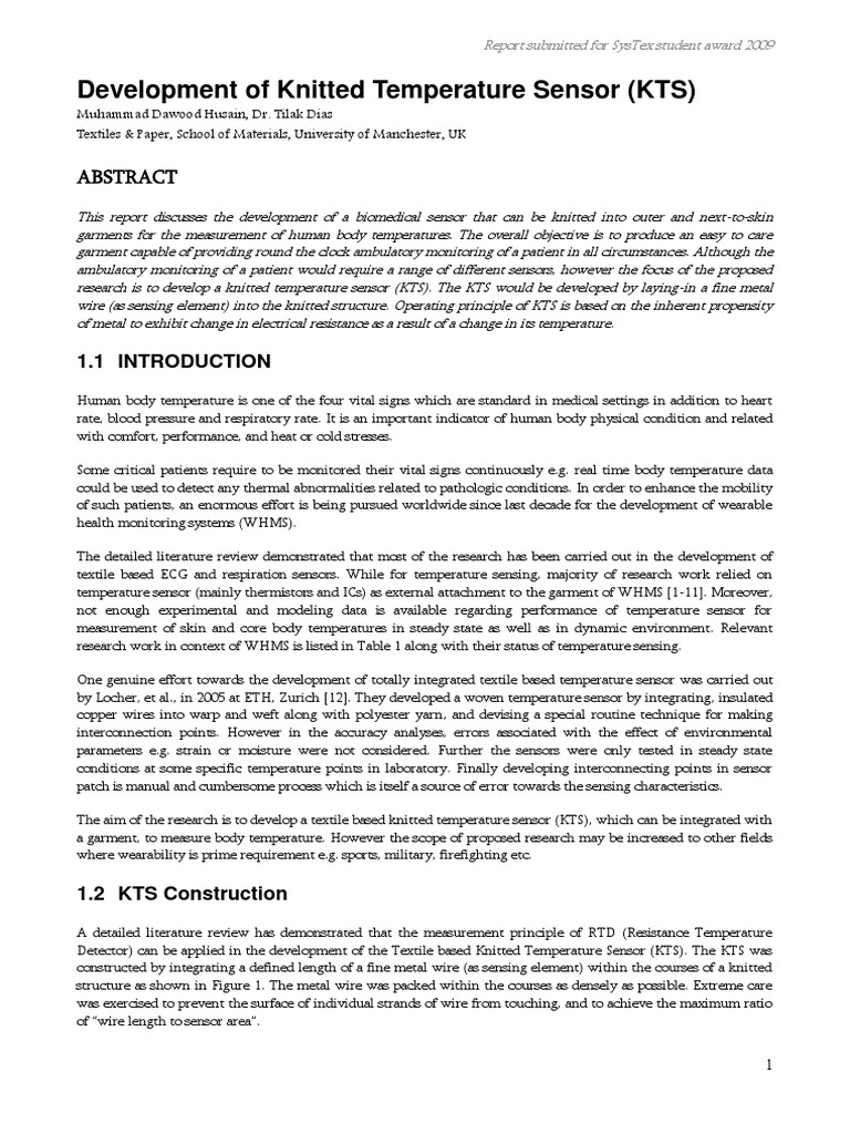 A Knitted Temperature Sensor (KTS) Development | PDF | Monitoring ...
