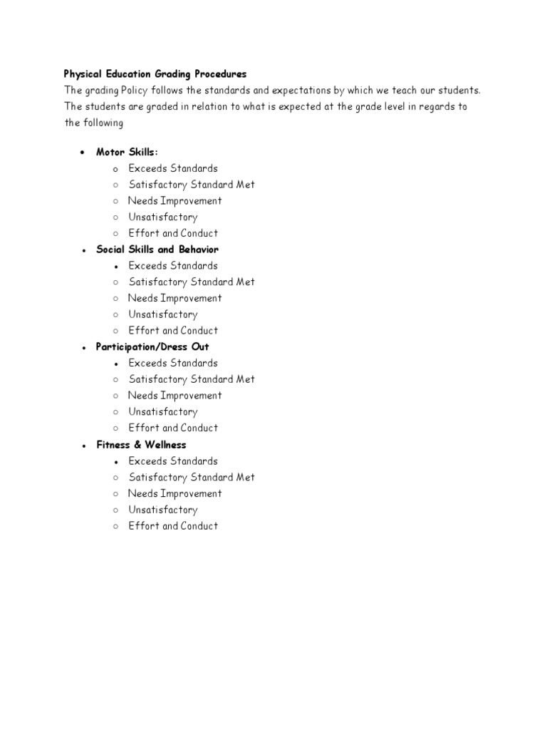Physical Education Grading Procedures | PDF