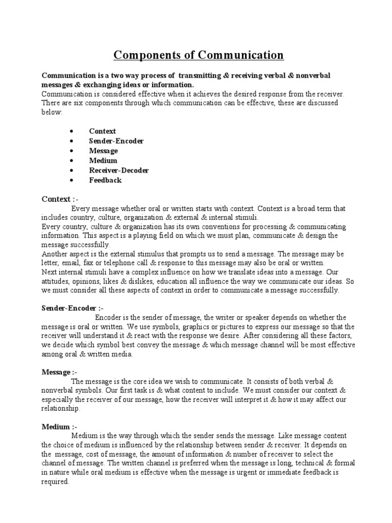 Components of Communication | PDF | Nonverbal Communication ...
