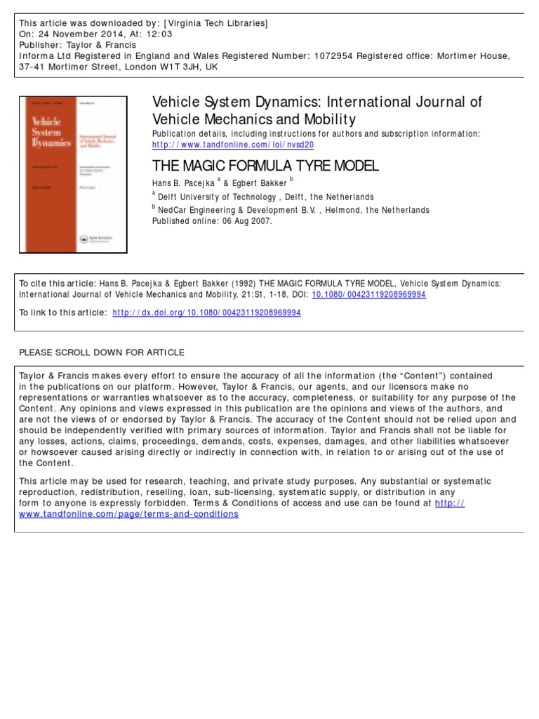 The Magic Formula Tyre Model | PDF | Force | Euclidean Vector