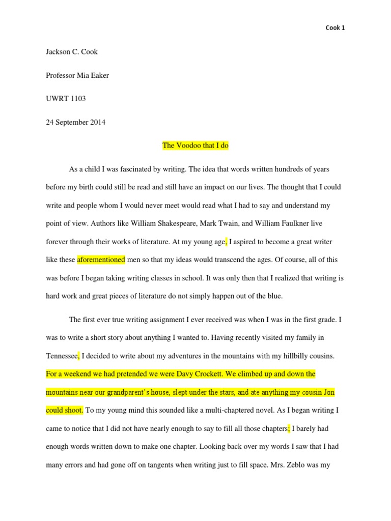 Personal Literacy Narrative PDF Writers Essays