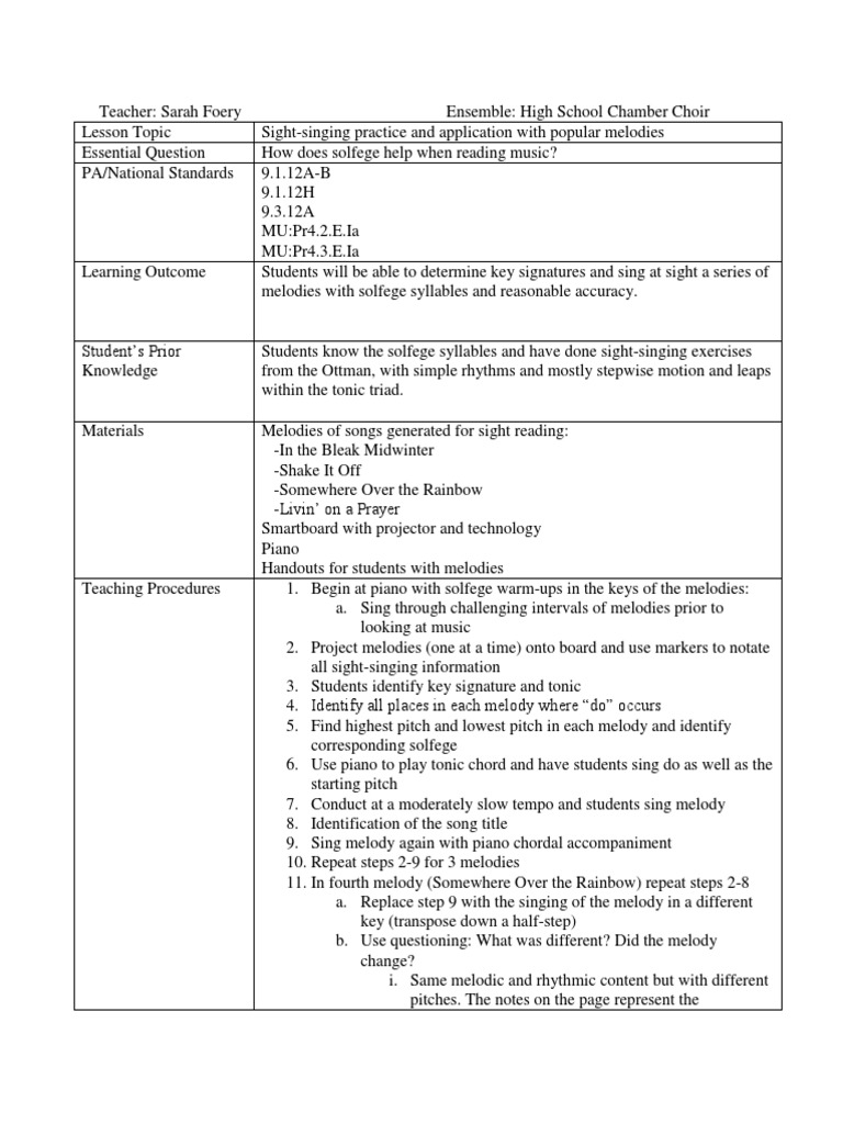 Sight-Singing Lesson Plan | PDF