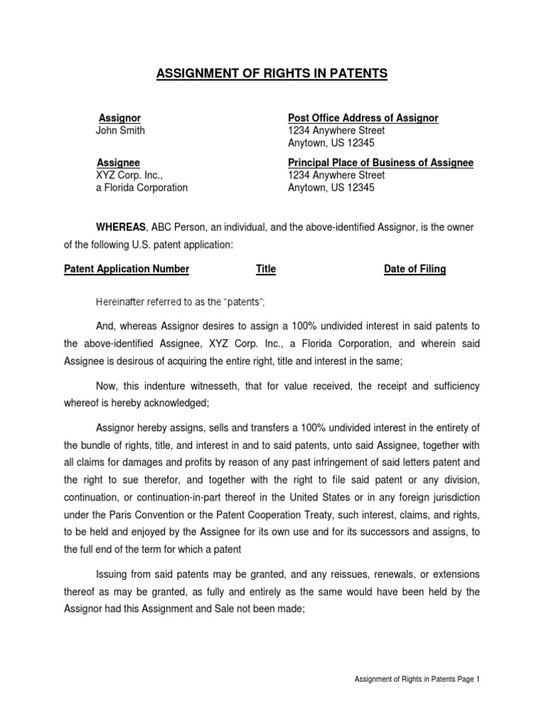 Assignment of Rights in Patents | Assignment (Law) | Patent