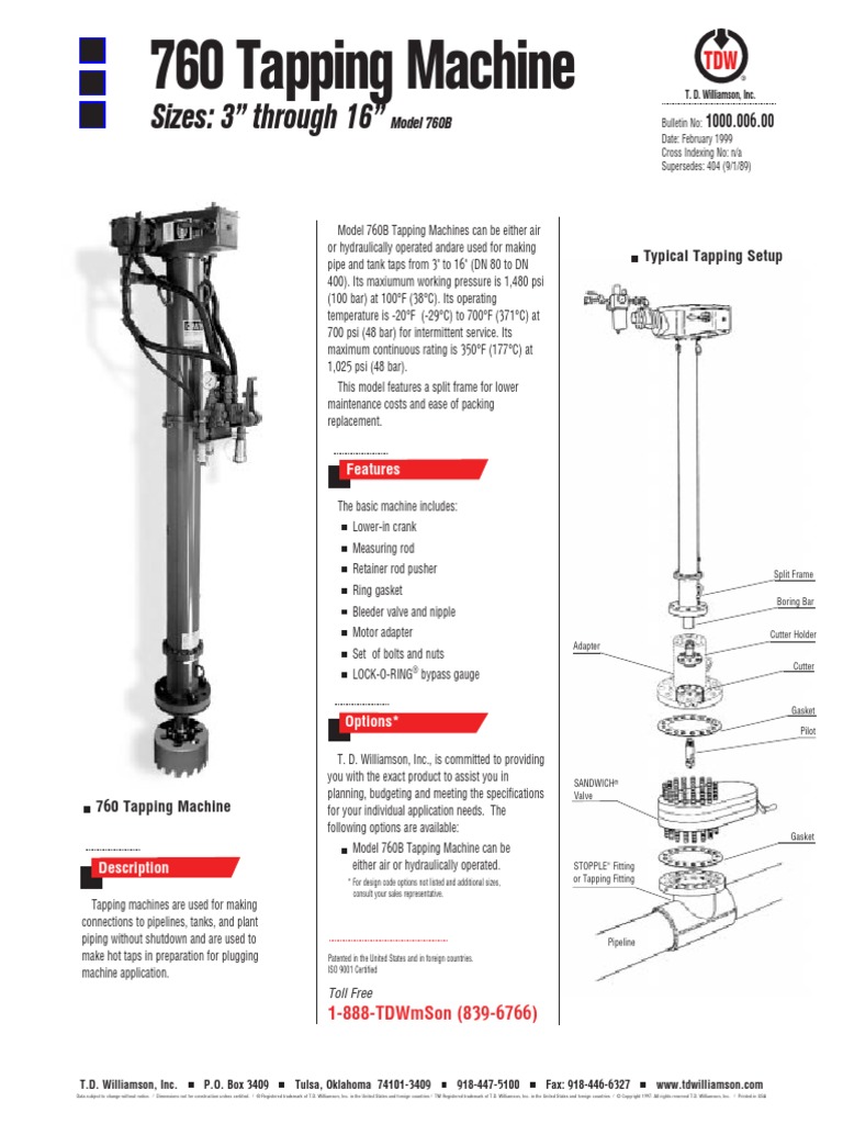 760 Tapping Machine | PDF | Pipe (Fluid Conveyance) | Structural Steel