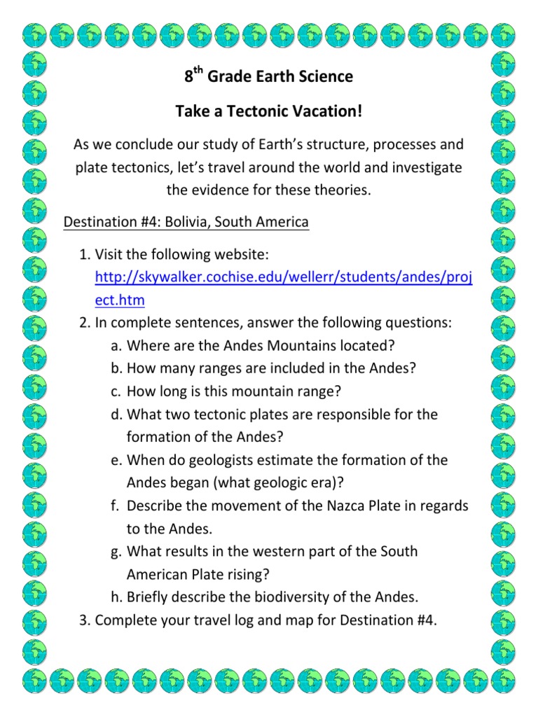 8th Grade Earth Science Take A Tectonic Vacation4 | PDF