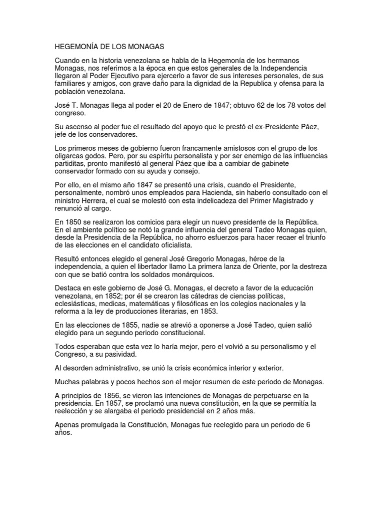 Hegemonía de Los Monagas | PDF