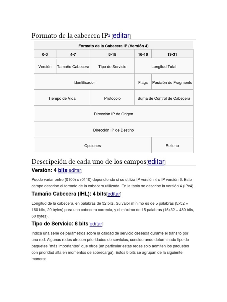 Formato de La Cabecera IP | PDF | Protocolos de internet | Datos