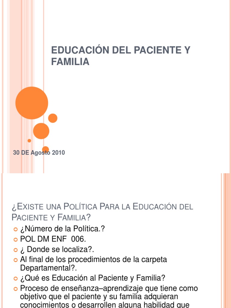 Educación Del Paciente y Familia | PDF | Enfermería | Medicina