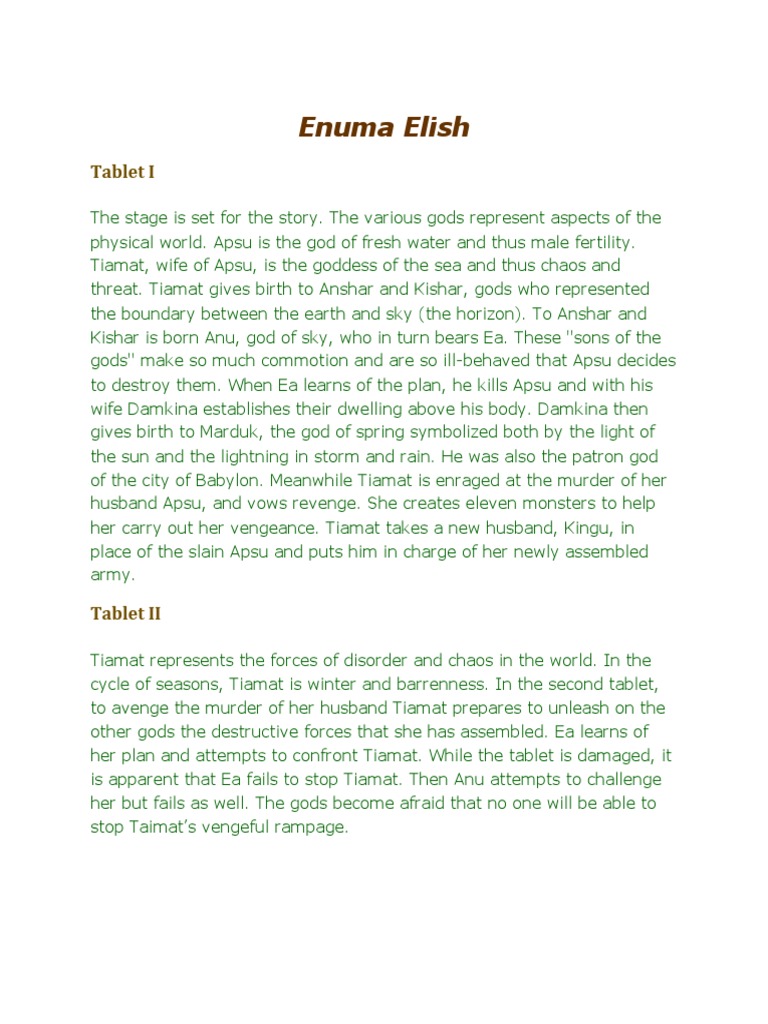 Enuma Elish | PDF | Mesopotamian Mythology | Ancient Semitic Religions
