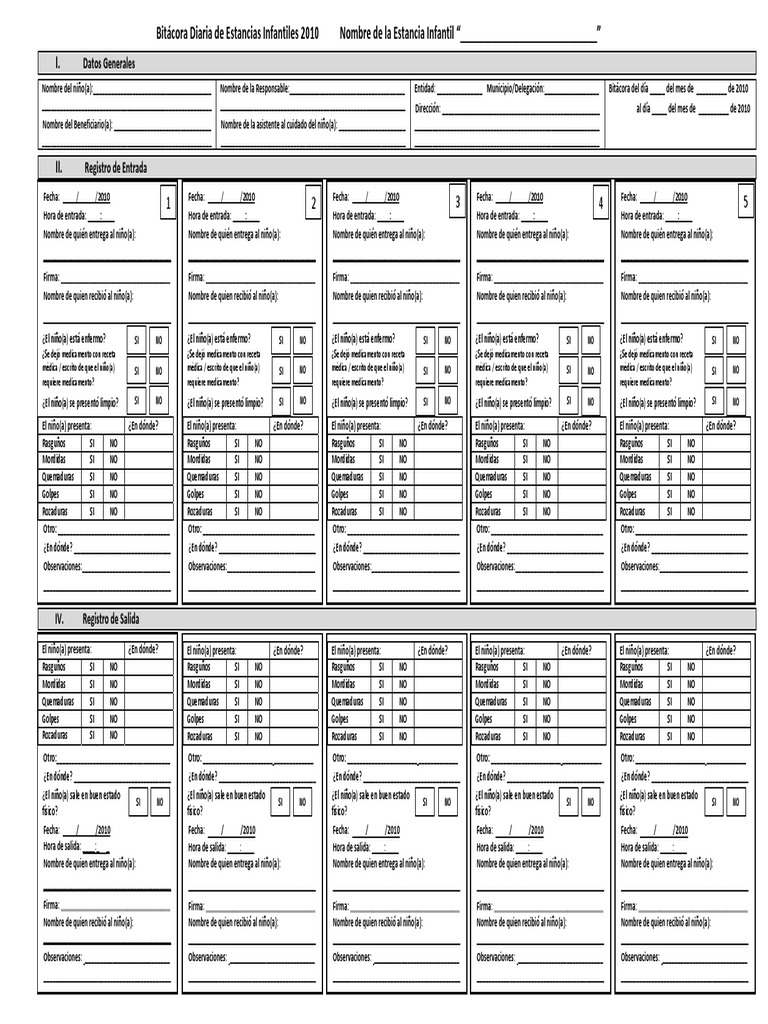 Bitácora Diaria De Estancias Infantiles Bienestar