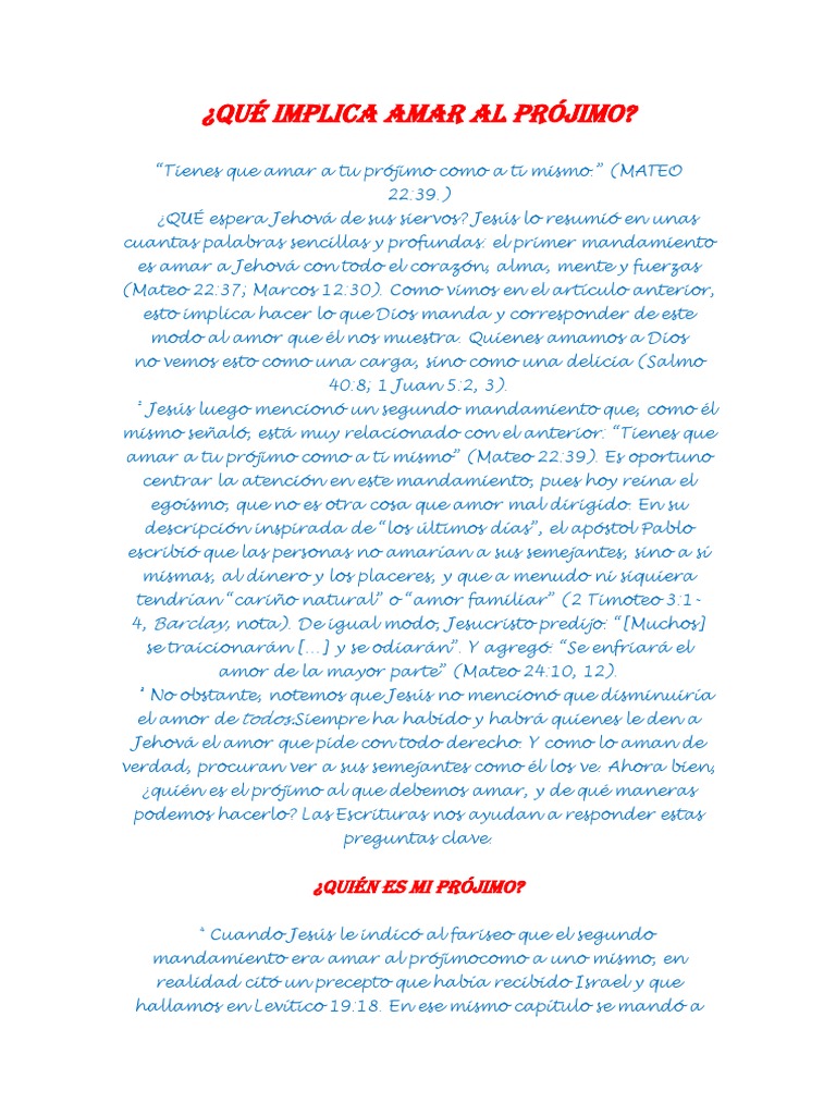 Amar al prójimo: un mandamiento esencial | PDF | Amor | Autoestima