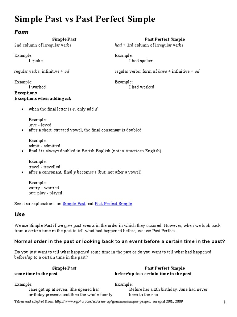 Simple Past Vs Past Perfect Simple | PDF | Perfect (Grammar) | English ...