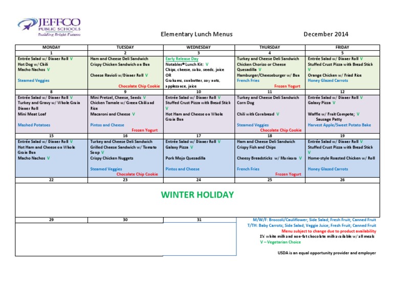 December 2014 Elementary Lunch Menu | PDF
