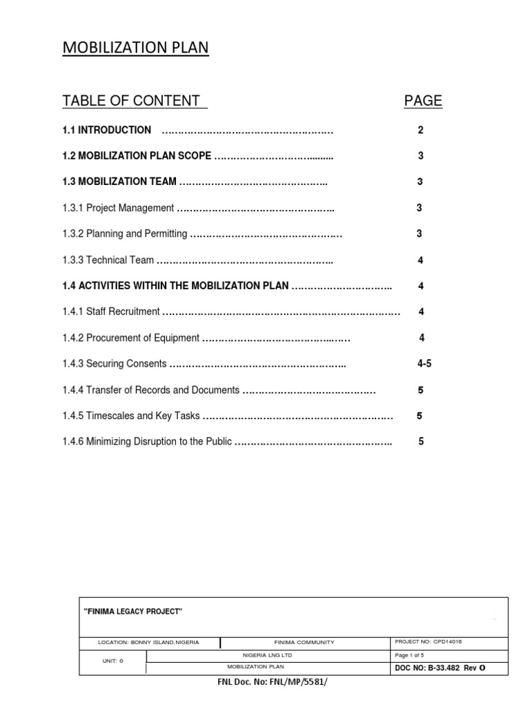 Mobilization Plan | Download Free PDF | Project Manager | Project ...