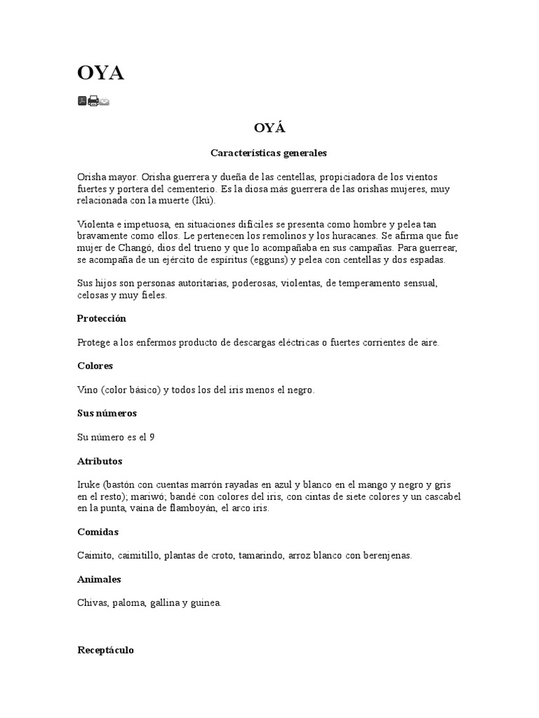 Oya | PDF | Santeria | Religión y creencia