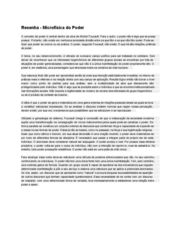 Resenha - Microfísica Do Poder | PDF | Poder (social e político) | Michel Foucault