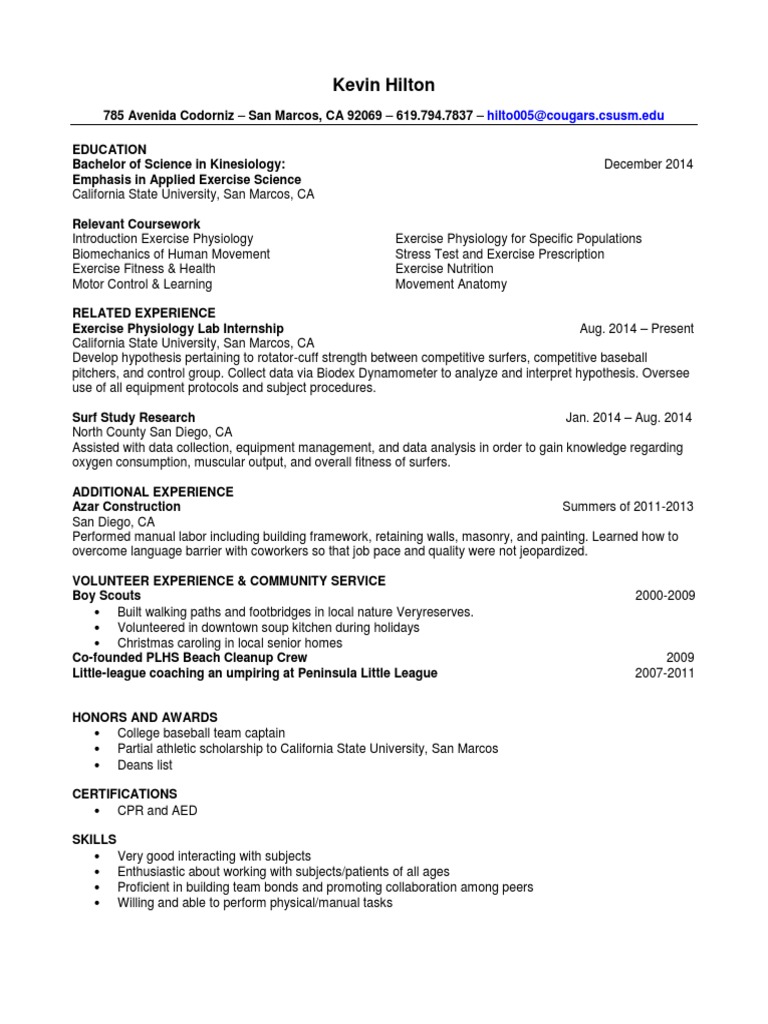 Kine 495 Resume | PDF