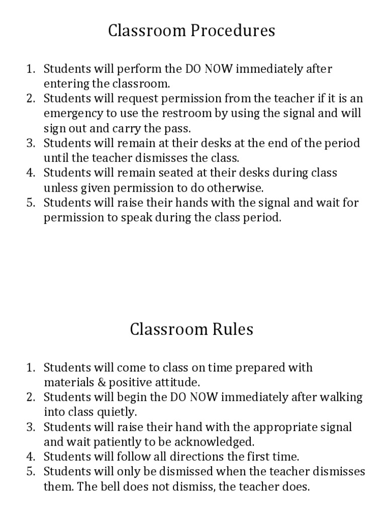 Classroom Procedures and Rules Poster | PDF