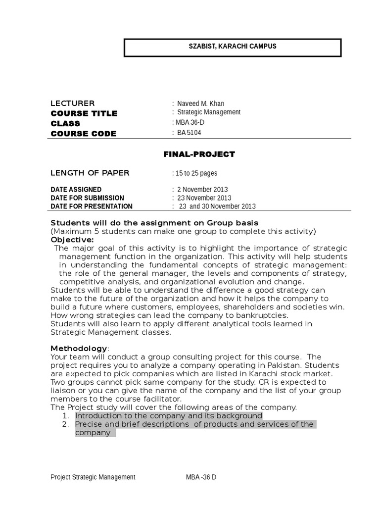 Final Project Strategic Management | PDF | Strategic Management | Swot Analysis