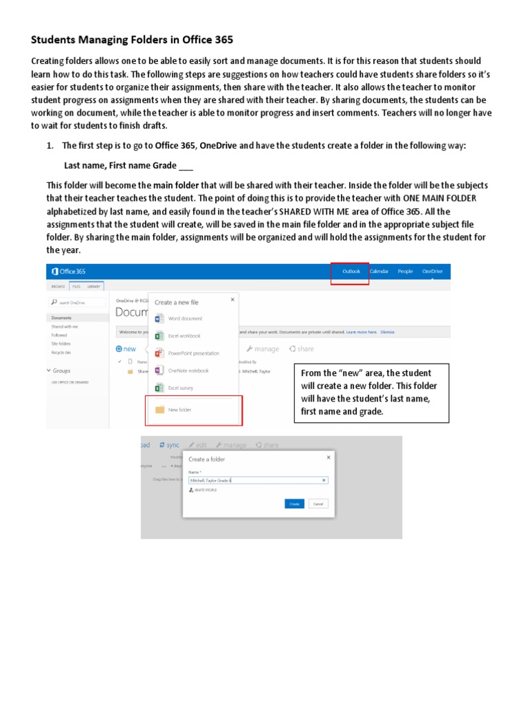 Students Managing Folders in Office 365 | PDF