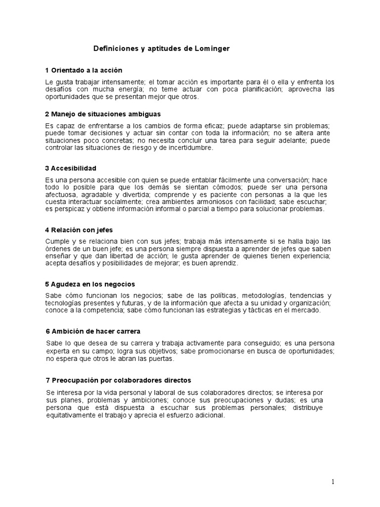 Definiciones y Aptitudes de Lominger | PDF | Toma de decisiones ...
