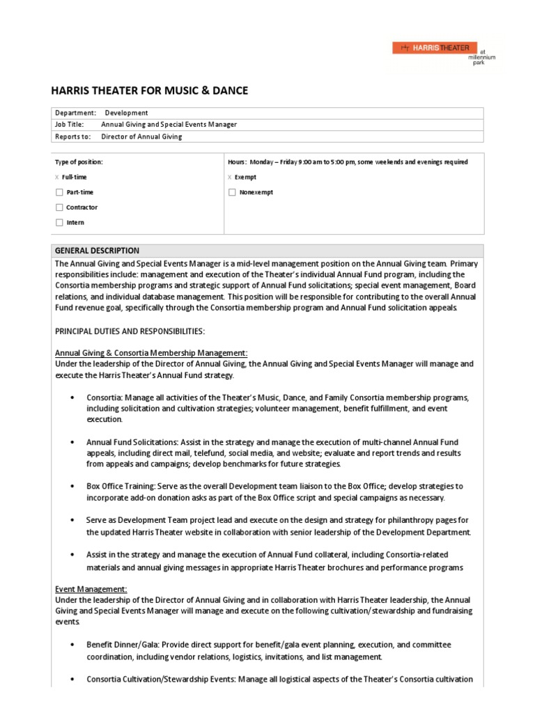 Special Events Manager 9-17-14 V | PDF | Fundraising | Business