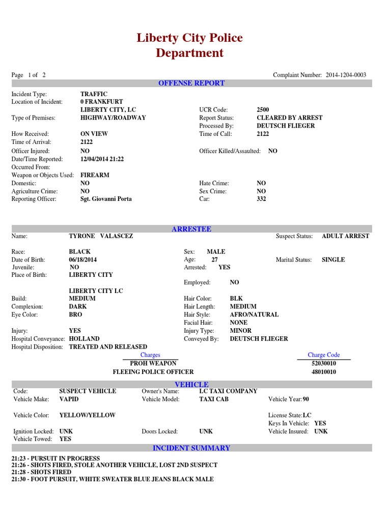 Liberty City Police Department: Offense Report | PDF