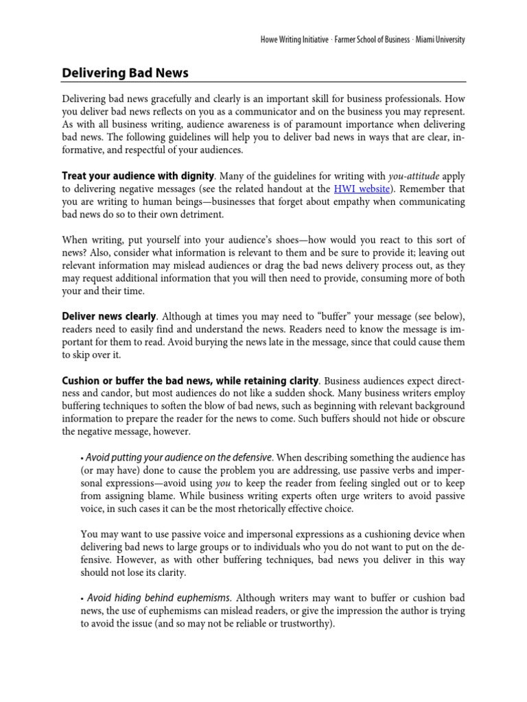 Guidelines for Delivering Bad News | PDF | Psychological Concepts ...