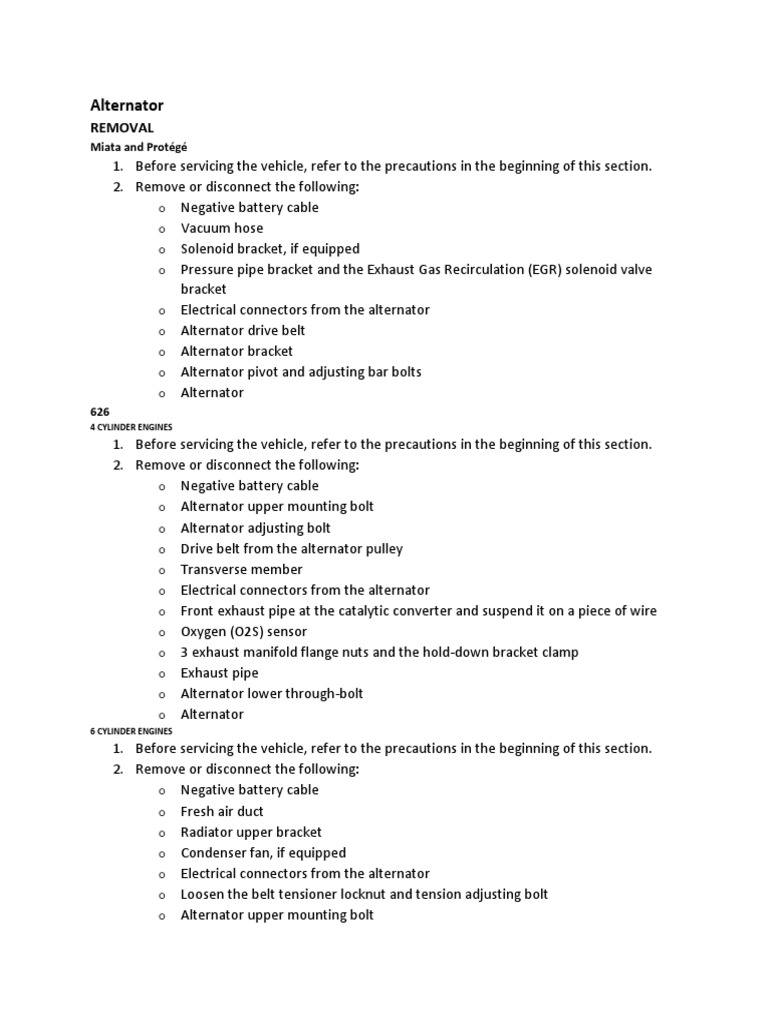 Alternator Removal Pdf