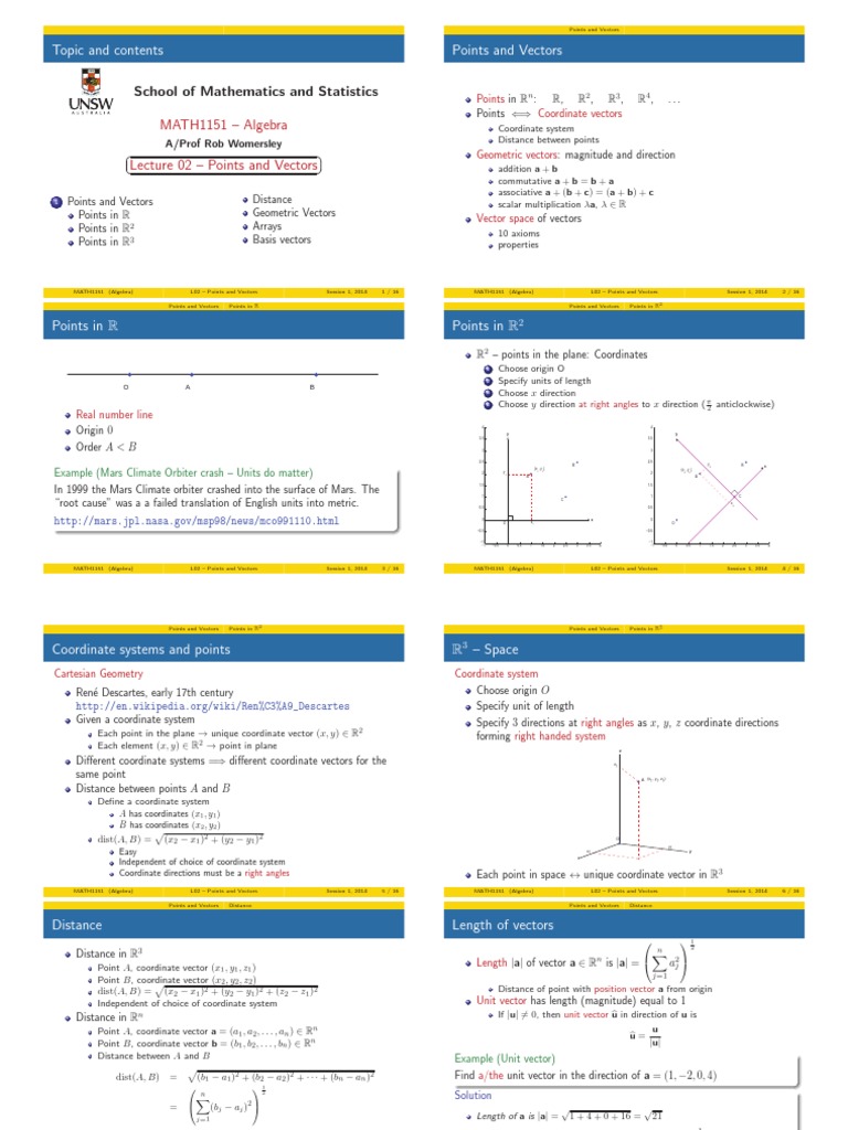 School of Mathematics and Statistics: MATH1151 - Algebra | PDF | Vector Space | Euclidean Vector